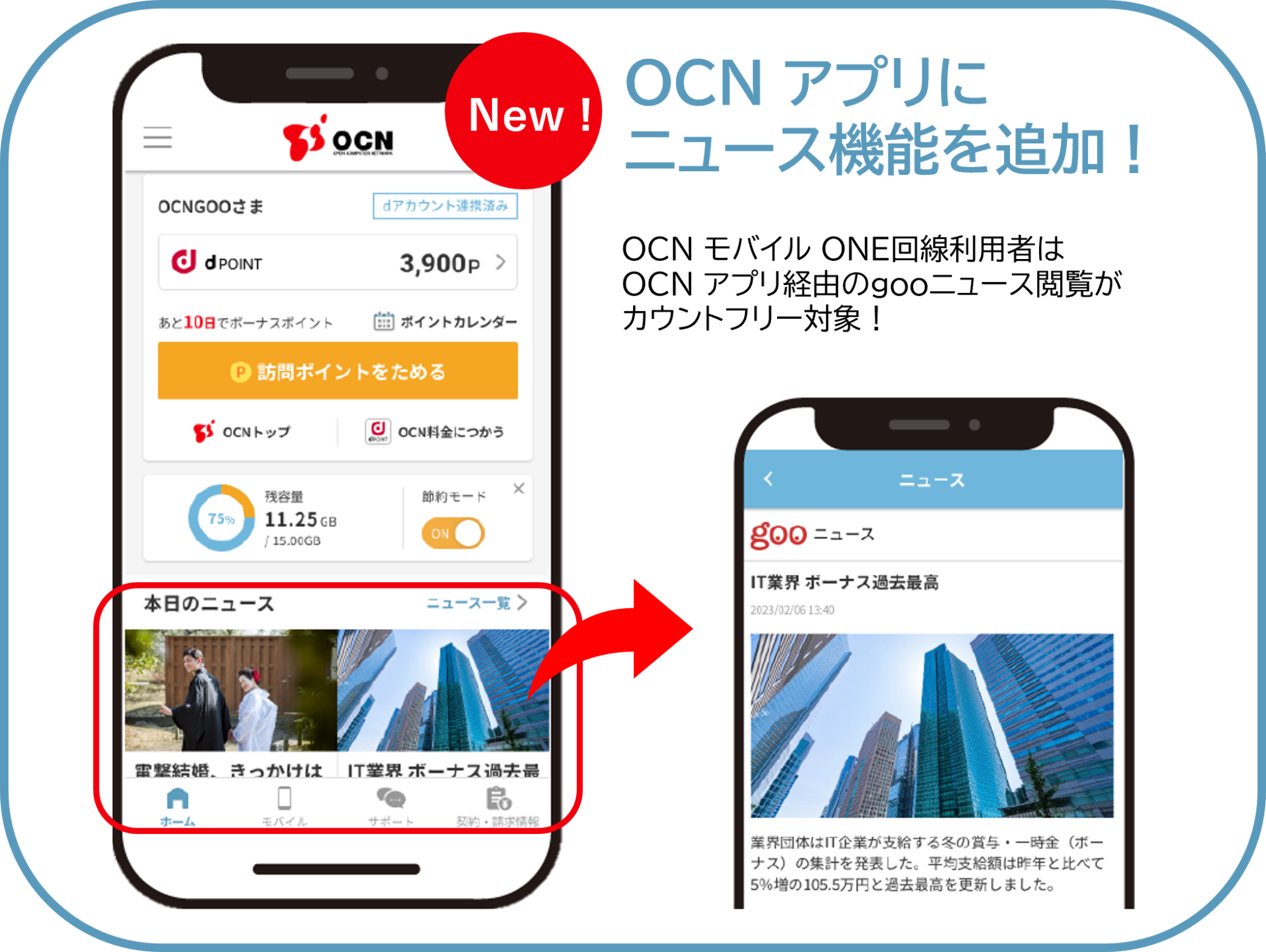 OCN アプリがさらに便利に！ニュース機能を追加！ | NTTドコモ プレスリリース